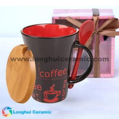China 12oz Two-tone round base ceramic coffee spooner mug for sale