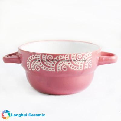 China China factory/manufacturer supplied 5‘’ custom design ceramic soup bowl with two ears for sale