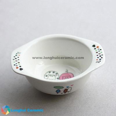 China China factory/manufacturer supplied 4.5'' Custom cartoon pattern printed children's ceramic bowl with two ears for sale