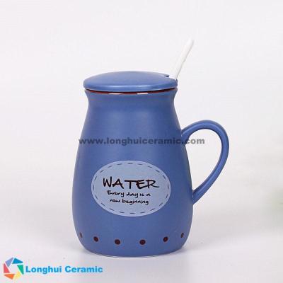 China China factory/manufacturer supplied 12oz lovely big belly ceramic milk mug with spoon and lid for sale