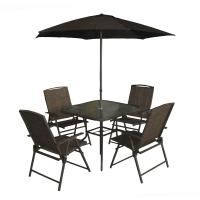 Quality Outdoor Folding Patio Garden 6pcs Table Dining 4 Folding Chairs with Umbrella for sale