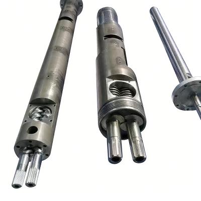 Китай Индивидуальный биметаллический двухшнековый цилиндр для литьевой машины, экструдер для материалов LDPE и PVC с конической конструкцией продается