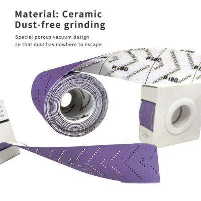 Cina 70 mm x 12 m Rollo di carta da sabbia a strisce viola multi-buco per la sabbiazione a mano in vendita