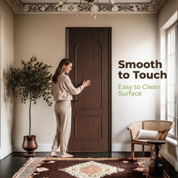 Quality Stable Recessed Panel Solid Core Wood Door Prehung Interior Design Deep Walnut Finish Easy-Clean Surface for sale