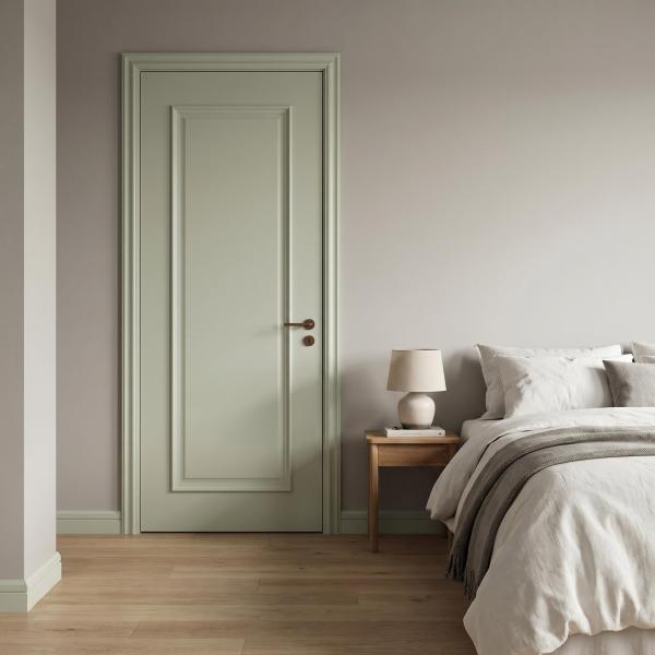 Quality Sage Green Recessed Panel Solid Wood Cottage Door Modern Wooden Front Design Matte Finish Farmhouse Interior for sale