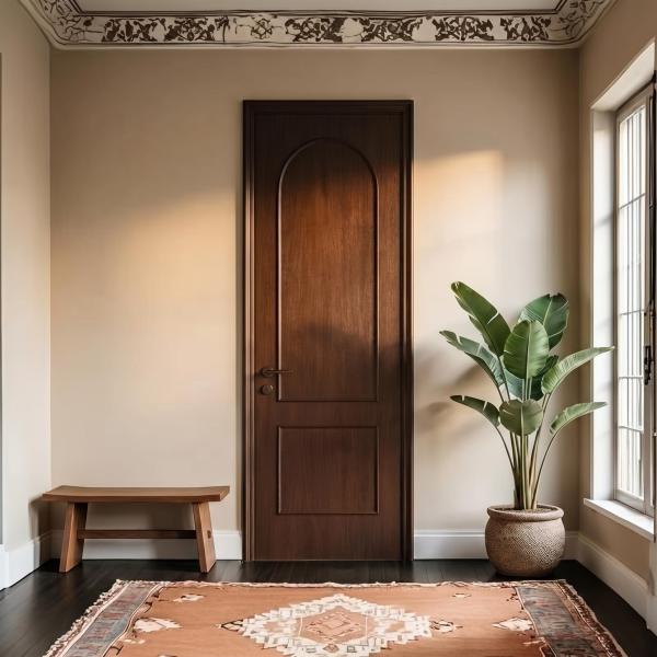 Quality Warm Walnut Solid Wood Interior Door Natural Veneer Curved Panel Custom Baked Enamel Finish Vintage Home for sale