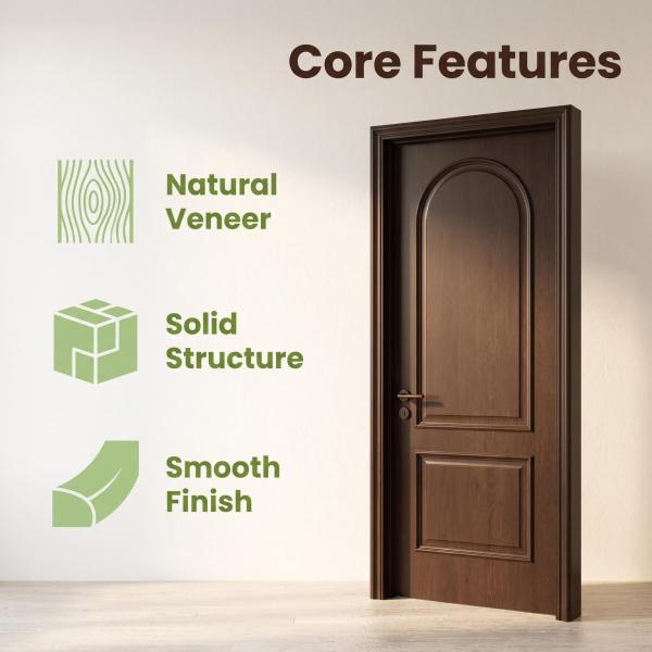 Quality Nordic Minimalist Custom Solid Wood Door Curved Panel Natural Walnut Veneer Front Entry Smooth Easy-Clean for sale
