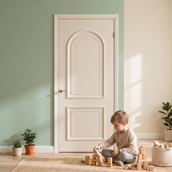 Quality Quiet-Close Solid Core Bedroom Door Prehung Solid Core Wood Interior Doors Arched Raised Twin-Panel Sound-Block Nursery for sale