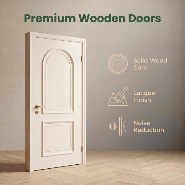 Quality Matte Solid Core Flush Interior Doors 2 Panel Wood Interior Doors Raised Arched Noise-Dampening Bedroom for sale