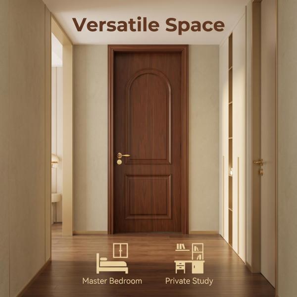 Quality Dark Brown Real Wood Doors Interior 2 Panel Solid Core Interior Doors Arched Raised Acoustic Swing Master Suite Office for sale