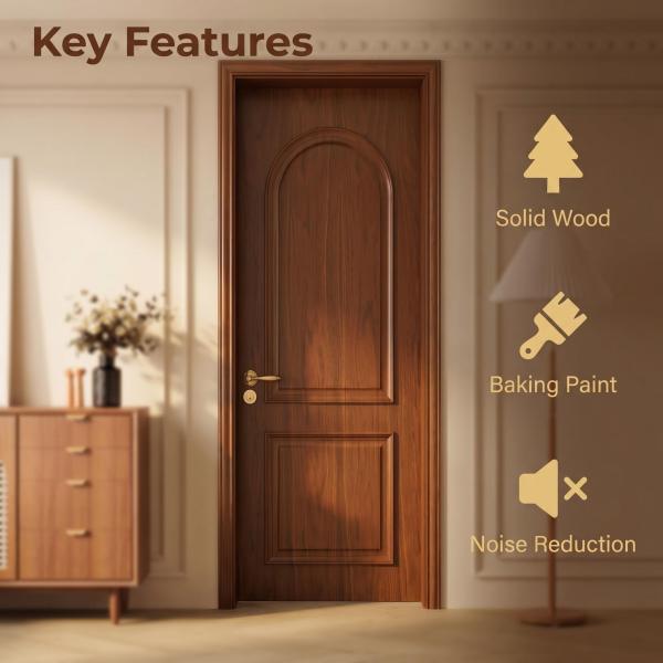 Quality Baking Paint Custom Solid Core Door Solid Wood Interior Doors Prehung Arched Raised Brass Fittings Soundproof Bedroom for sale