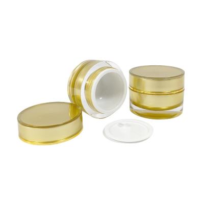 China Luxury Double Wall Gold Acrylic Cream Jar 30g / 50g Empty Cosmetic Pot For Face Cream for sale