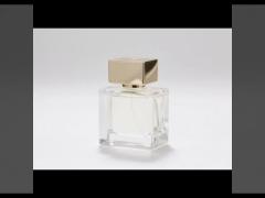 Wholesale Luxury Clear Square Fragrance Scent Packaging Glass Perfume Bottle With Golden Lid