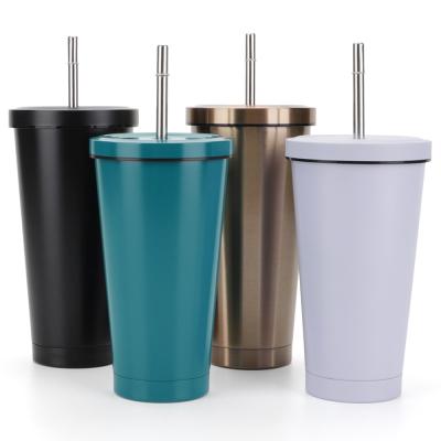 China Auto roestvrijstalen mok 500 ml/750 ml aanpasbaar patroon grote mond koffie sublimatie kopje met stro Te koop