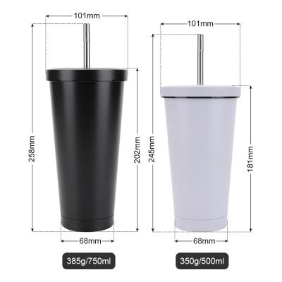 China Auto roestvrijstalen mok 500 ml/750 ml aanpasbaar patroon grote mond koffie sublimatie kopje met stro Te koop