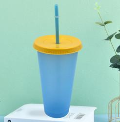 中国 再利用可能な色を変える冷たいカップ 夏のマジック ストロー付きプラスチックコーヒータンバー 5個セット 販売のため