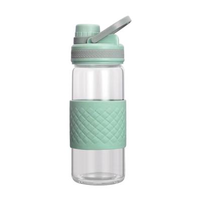 Cina 480 ml di alta qualità e conveniente Bottiglia d'acqua in vetro a prova di perdite senza BPA con manica e presa in mano in silicone in vendita