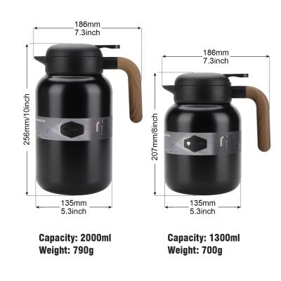Cina 1300 ml 2000 ml Doppia parete Acciaio inossidabile Isolato a vuoto Caffé Carafe Termo Acqua Calda Tè in vendita