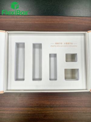 China SENDU Sake Lees Skin Repair Set with Book-style Flip-top Design White Flocked Insert and Light Champagne Gold Borders Cosmetic Packaging Box for sale