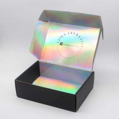 China Custom Printing Paper Black Holographic Corrugated Packing Shipping Box for sale