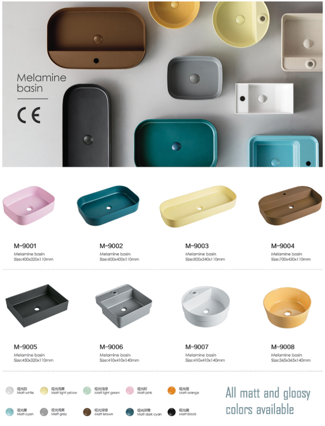 Rectangular ceramic basin front view showing glossy finish