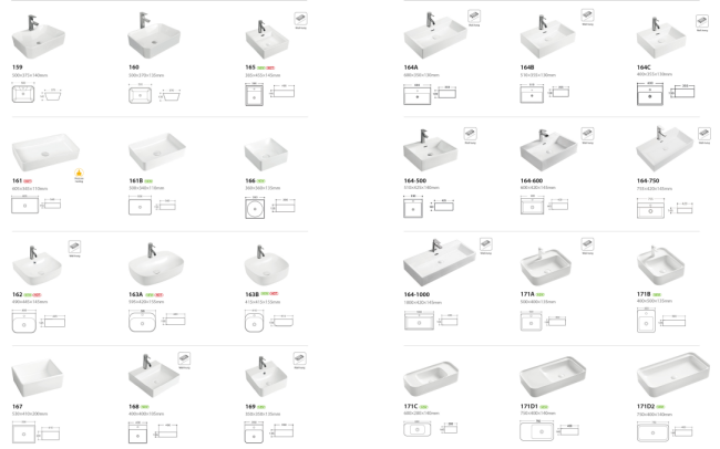 Rectangular ceramic basin side view with modern design