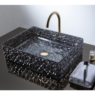 Quality Clear Crystal Glass Hotel Bathroom Oval Table Wash Basin Sink Transparent for sale