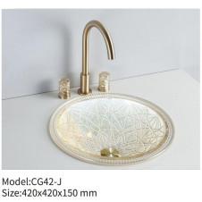 China Crystal Die Cast Glass Bathroom Basin Round Hotel Domestic Countertop Wash Basin for sale