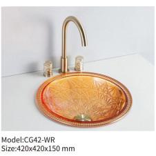 China Transparent Vessel Art Wash Hand Basin Round Bathroom Clear  Glass Counter Top Bathroom Sink for sale
