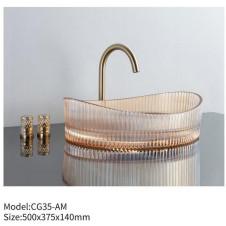 China Modern Design Style Factory Price Coloured Bathroom Sinks Art Tempered Glass Hand Wash Oval Vessel Glass Sink Basin for sale