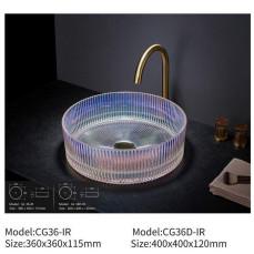 China Modern Italian Style Artistic Design Exquisite Diamond Embossed Crystal Clear Glass Bathroom Basin Polished Hotel Application for sale