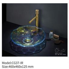 China Modern Home Bathroom Glass Counter Top Sink Round Glass Wash Hand Basin for sale