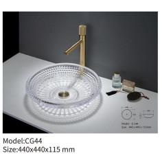China Vessel Shape Luxury Crystal Glass Basin Sink Counter Top Round for Bathroom for sale