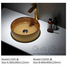 China Round Golden Glass Bathroom Vessel Sink Colorful For Hotel for sale