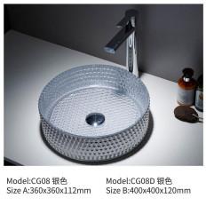 China Diamond Texture Crystal Clear Glass Basin Sink Bathroom Sanitary Ware Italian Style Artistic for sale