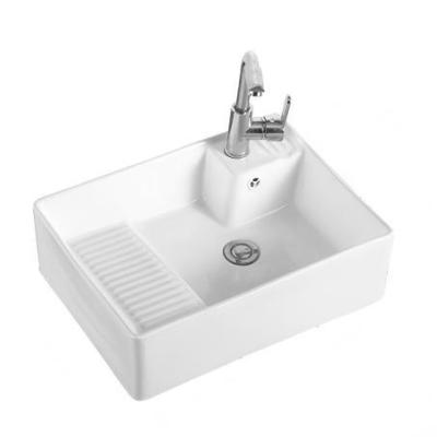 China Premium White Bathroom Basin Anti-Yellow Durable Surface Modern Ceramic Above-Counter Sink for sale