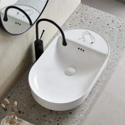 China China New Modern Unique Design Glossy White Ceramic Counter Top Art Hand Wash Basin Sanitary Ware Porcelain Bathroom Sink for sale