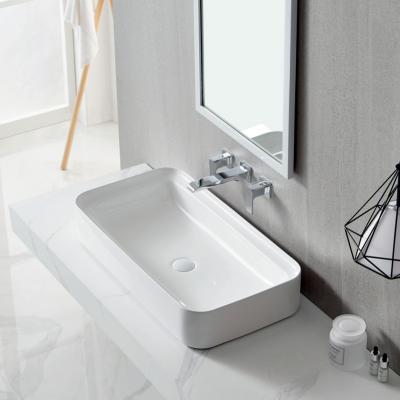 China ALLWELL Modern Rectangular Ceramic Wash Basin Bowl Large Size Bathroom Sink Vanity Top Easy Mount Contemporary Cabinet for sale