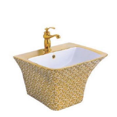 Китай Настенная раковина для ванной комнаты, раковина для умывальника, настенная керамическая раковина, цена, подвесная раковина с гальваническим покрытием, золотая раковина продается