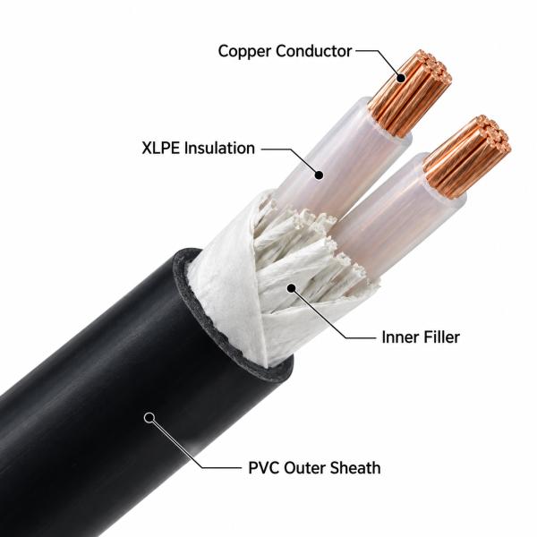 Quality 2 X 50mm2 2 Core Shielded Cable Pvc Jacket Wire For Construction Power for sale