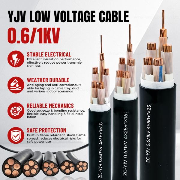 Quality 0.6/1kV XLPE Copper Cable ZR-YJV 4x25mm²+1x16mm² Flame Retardant for Power Supply for sale