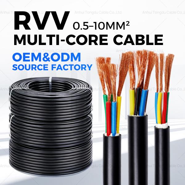 Quality Stranded Copper Wire 5 Core Cable RVV 5x6.0mm² PVC Flexible 300/500V for sale