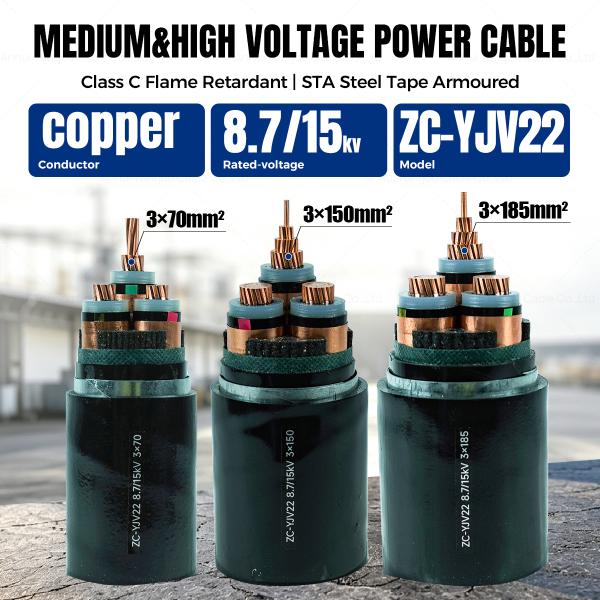 Quality Armored XLPE High Voltage Power Cable 3 Core 25mm2 YJV22 Underground Power Cable for sale