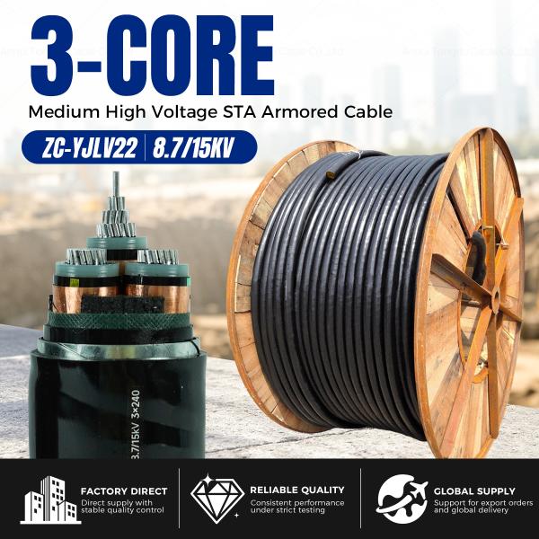 Quality 3x240mm2 Flexible Medium Voltage Cable 8.7kV 15kV 3 Core Cable for sale