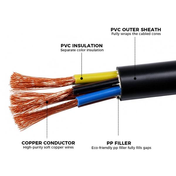 Quality RVV 5x4.0mm2 5 Core Flexible Cable PVC Multi Circuit Strand Flexible Copper for sale