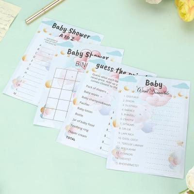 China 4c Offset Printing 100 Pcs Baby Shower Games Cards Bingo Guess Who Is Right Word Scramble for sale
