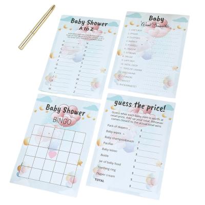 China 100 Guests Double-Sided Printed 5*7 inch 4 Games Gender Neutral Baby Shower Party Games for sale