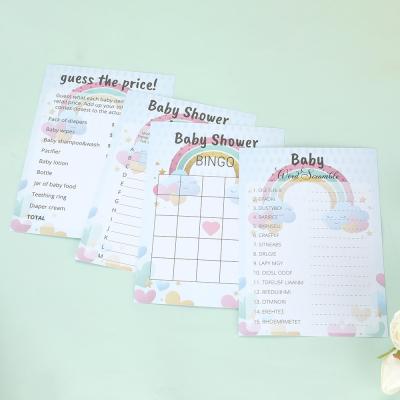 Cina 100 ospiti doppio lato stampato 5*7 pollici 4 Giochi Neutrali di genere Giochi di festa baby shower in vendita