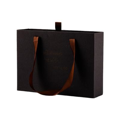 China Custom Logo Black Sliding Drawer Gift Box with Handle Bag Sturdy and Durable Cardboard for sale
