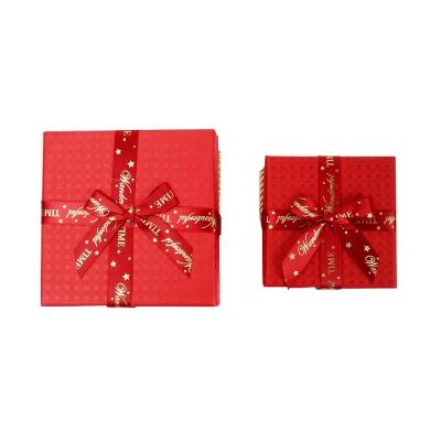 China Custom Logo Card Small Favors Red White Jewelry Gift Box with Ribbon Bow and Handle for sale